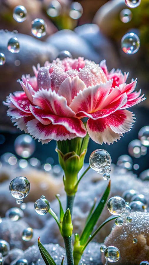 A Carnation with Bubbling Edges in Gradient Shades of White and Pink ...
