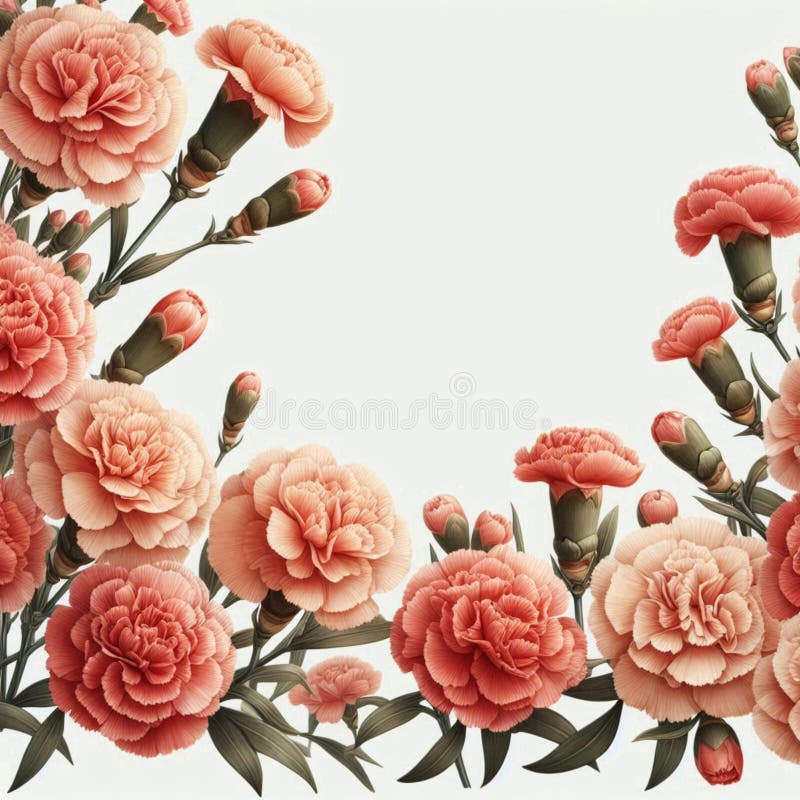 Carnation Flowers Border Frame Design Illustration Blank Area Stock ...
