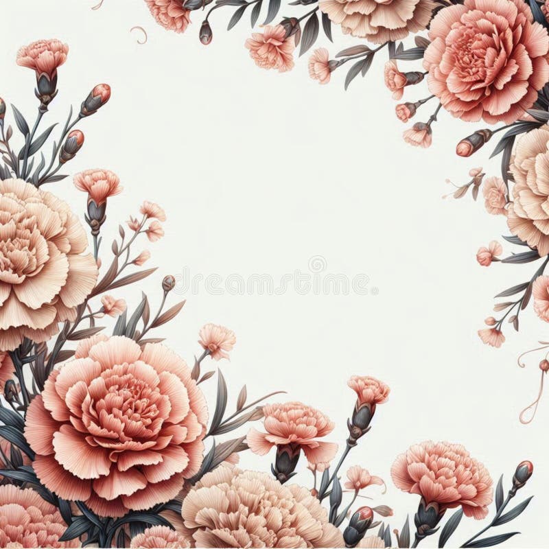 Carnation Flowers Border Frame Design Illustration Blank Area Stock ...