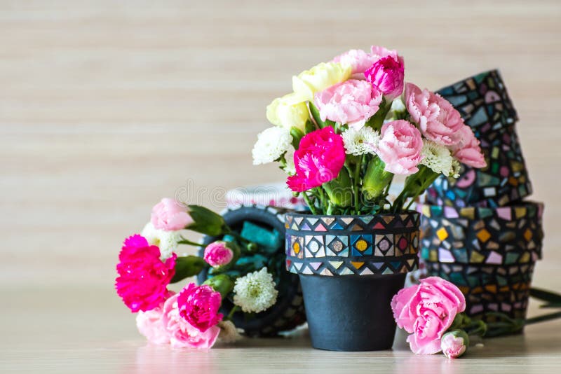 Rose and mosaic flower pot stock photo. Image of rose - 28454226