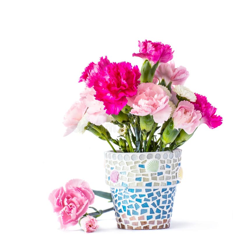 Carnation in Mosaic Flower Pot Stock Image - Image of floral ...