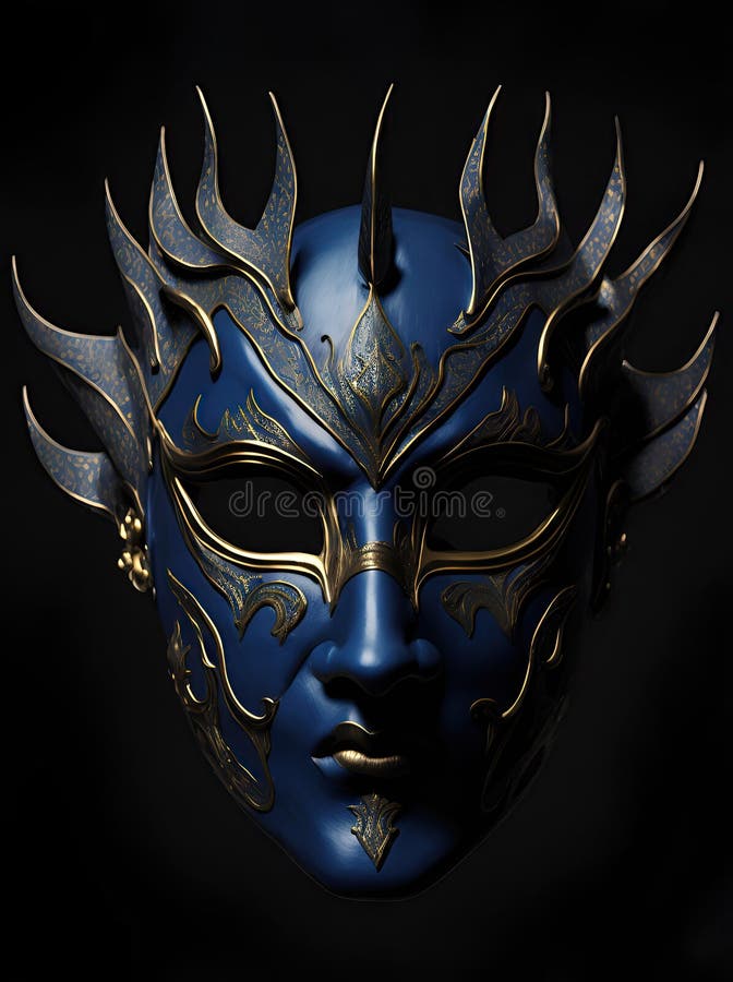 Carnaval Mask Blue and Gold Black Background Close Up. Ai Generative ...