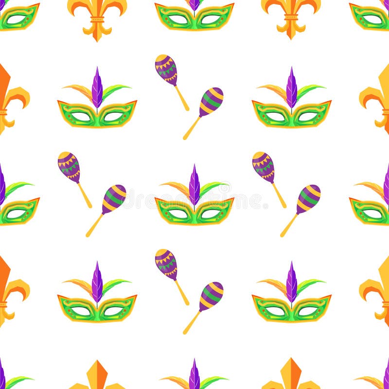 In Krabbelstijl Carnaval-attributen Op Witte Achtergrond Vector ...