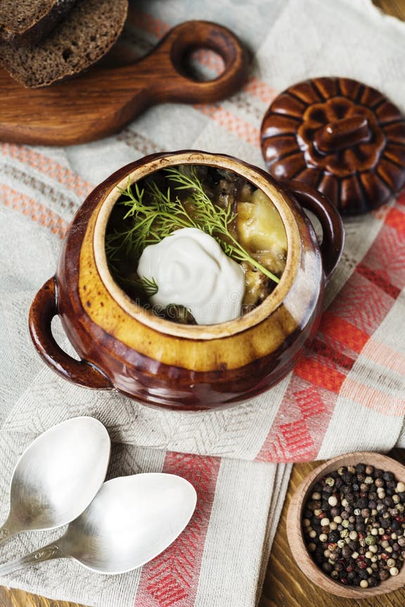 Carne en Clay Pot imagen de archivo. Imagen de eneldo - 68857469