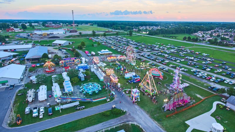 Carnival Aerial during Dusk in Midwest America County Fair Editorial ...