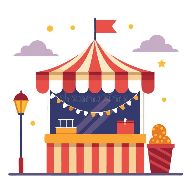 A Carnival Booth Decorated with String Lights and Candy Stands ...