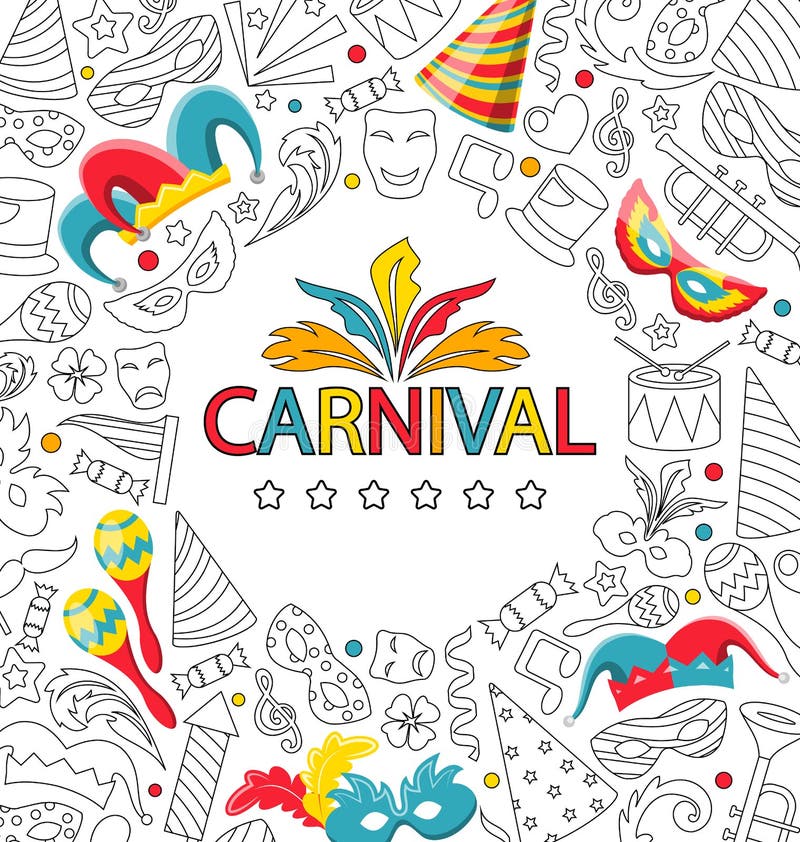 Carnival Celebration Card with Hand Drawing Icon Style Stock Vector ...