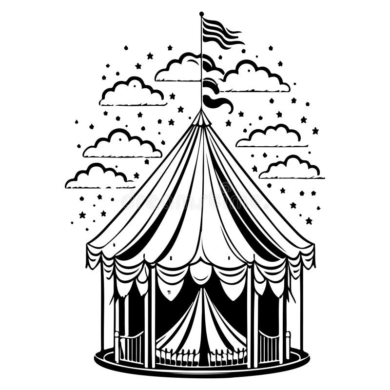 Carnival Circus Tent Engraving Illustration Sketch Hand Draw Stock ...