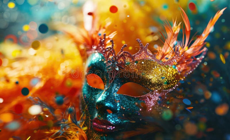 Carnival with Colorful Feather Mask Stock Illustration - Illustration ...