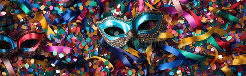 Carnival Face Masks Confetti Pattern Header Stock Illustration ...