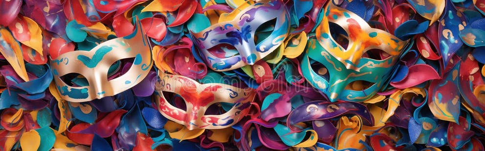 Carnival Face Masks Confetti Pattern Header. Generative AI Stock ...