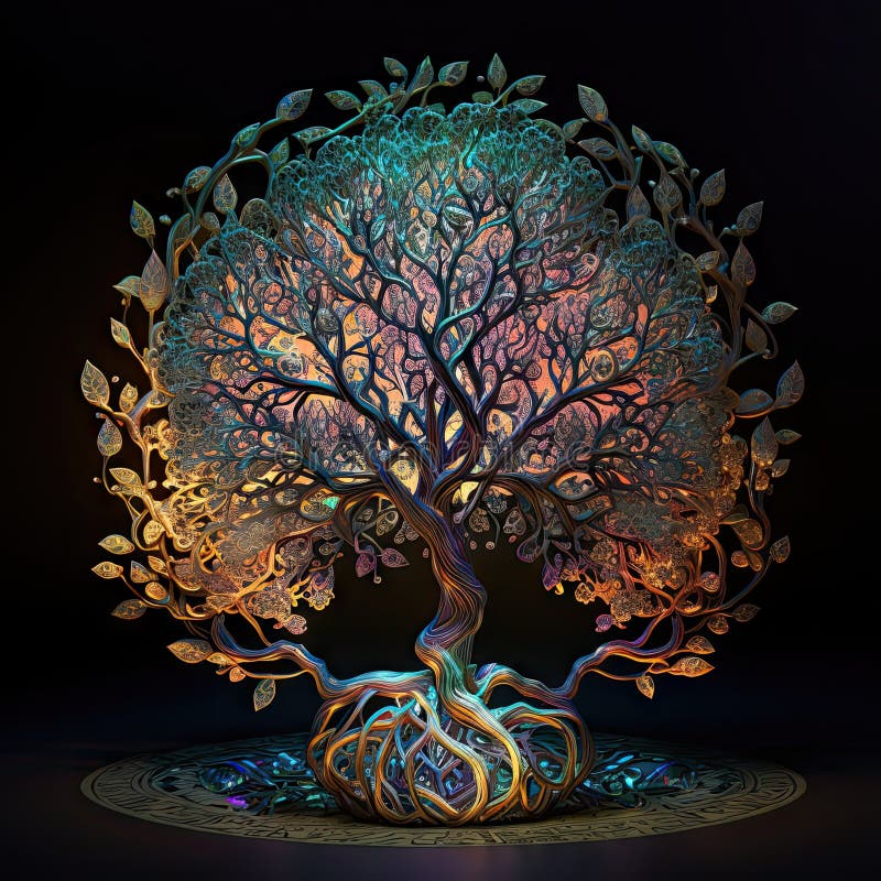 Carnival Glass Tree of Life Intricate Details Studio Lighting Stock ...