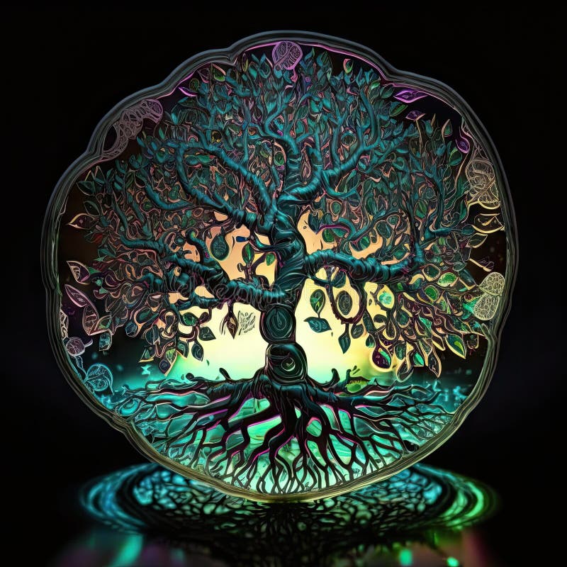 Carnival Glass Tree of Life Intricate Details Studio Lighting Stock ...