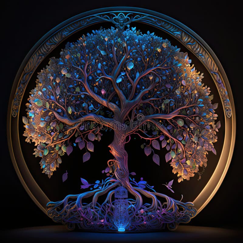 Carnival Glass Tree of Life Intricate Details Studio Lighting Stock ...