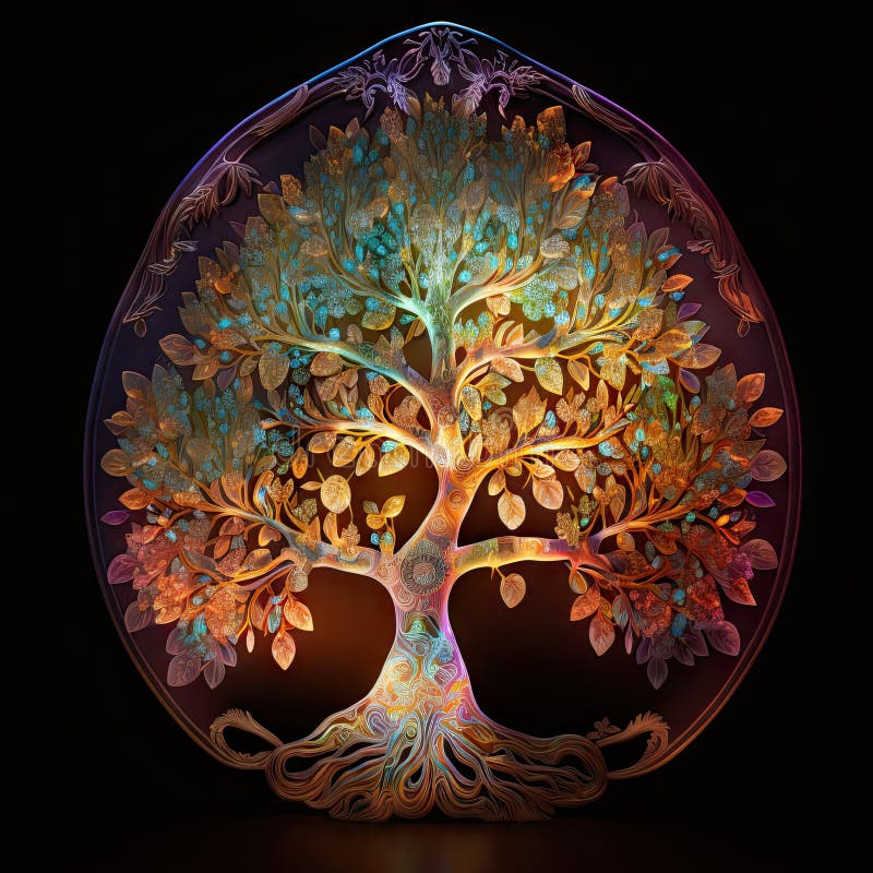 Carnival Glass Tree of Life Intricate Details Studio Lighting Stock ...