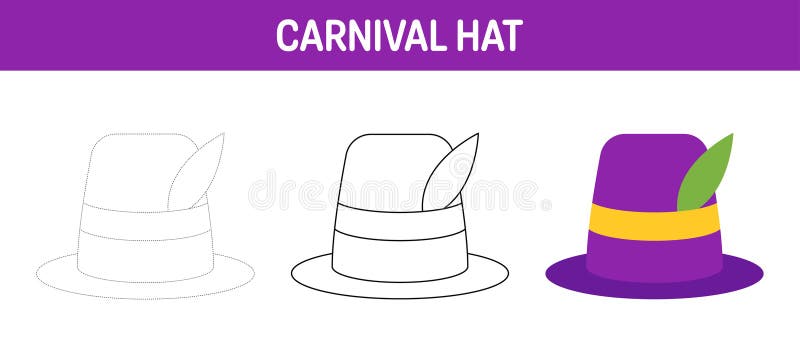 Carnival Hat Tracing and Coloring Worksheet for Kids Stock Vector ...
