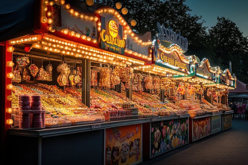 A Carnival with a Lot of Lights and a Lot of Candy Stock Photo - Image ...