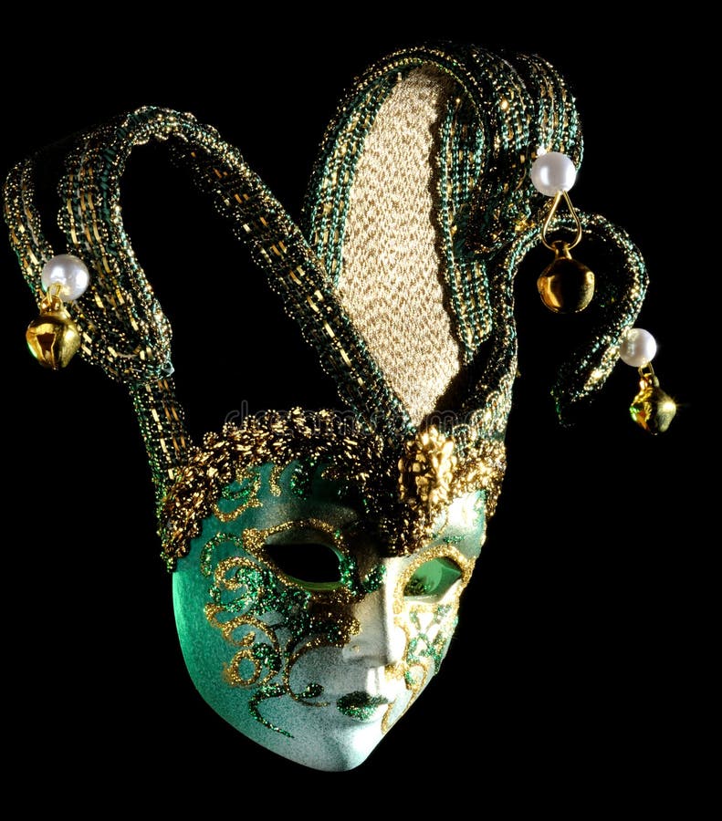 Green Carnival Jester Mask with Bells Stock Image - Image of disguise ...