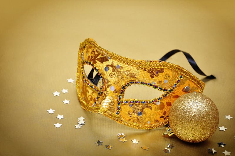 Red Carnival Mask with Confetti and Streamer Stock Photo - Image of ...