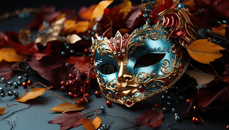 Carnival Mask with Autumn Leaves and Berries Stock Illustration ...