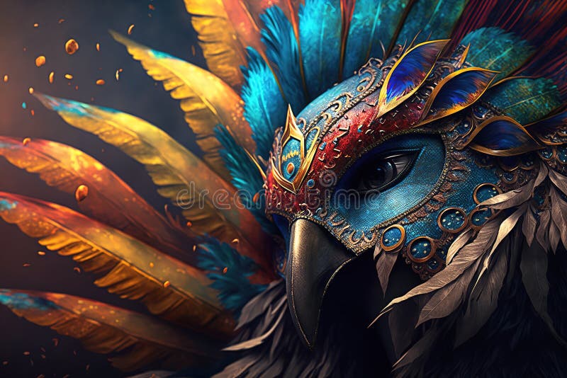 Carnival Mask with Bird Plumage. Generative AI Art Stock Illustration ...