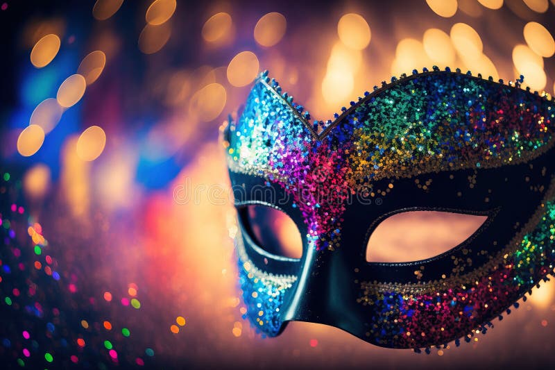 Carnival Mask with Bokeh, Party Confetti, and Defocused Streamers Stock ...