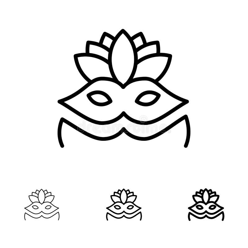 Carnival Mask, Costume Mask, Eye Mask Bold and Thin Black Line Icon Set ...