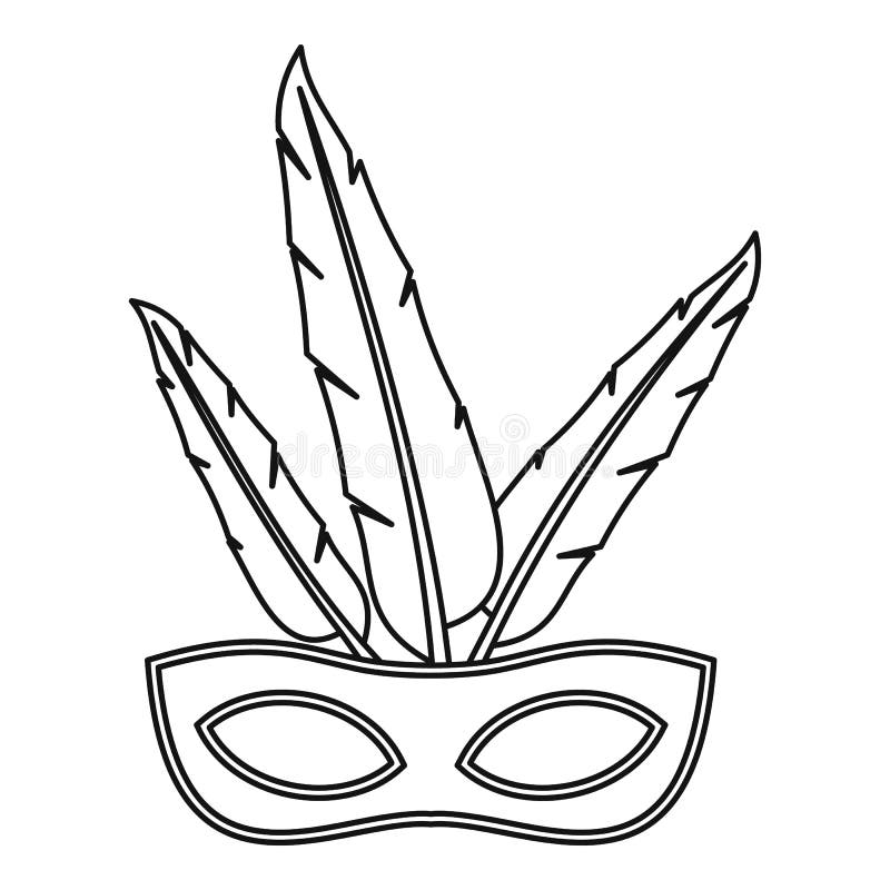 Carnival Mask with Feathers Icon, Outline Style Stock Vector ...