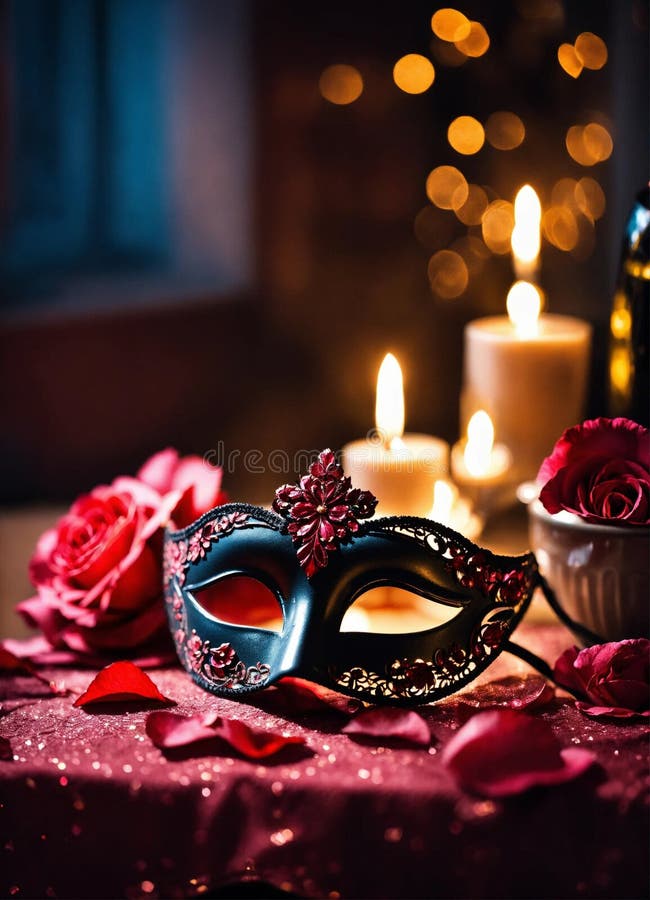Carnival Mask with Rose Petals. Selective Focus Stock Photo - Image of ...