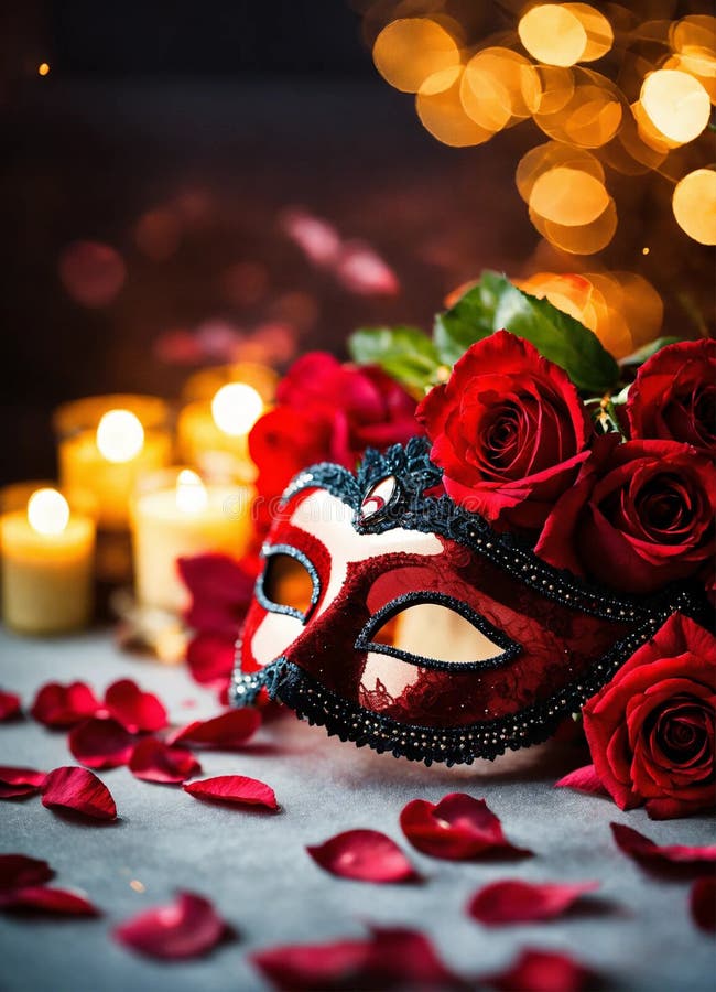 Carnival Mask with Rose Petals. Selective Focus Stock Photo - Image of ...