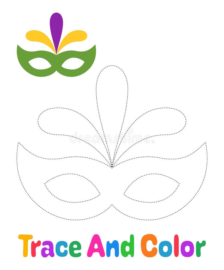 Carnival Mask Tracing Worksheet for Kids Stock Vector - Illustration of ...