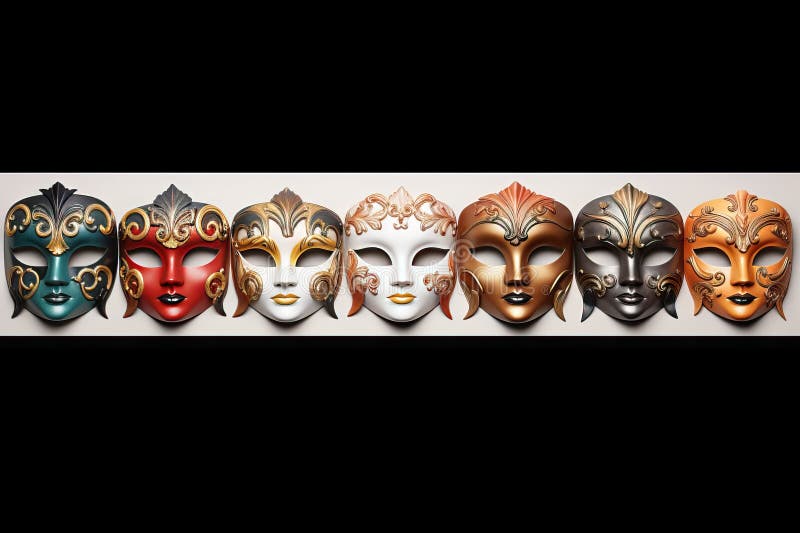 Carnival Masks Collage Isolated on White Background Stock Illustration ...