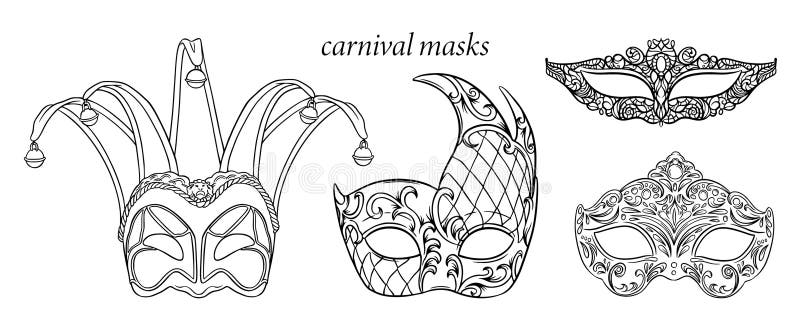 Carnival Masks. Hand Drawn Vector Illustration. Stock Vector ...