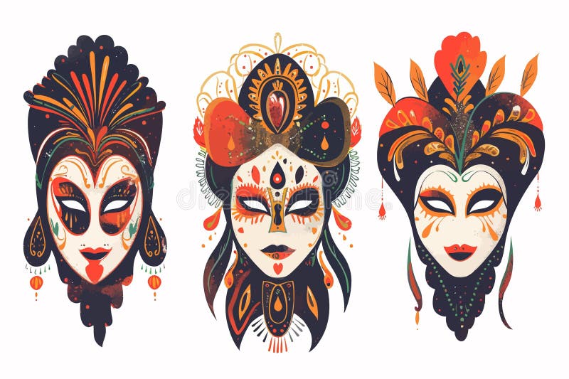 Carnival Masks Isolated Vector Style Stock Vector - Illustration of ...