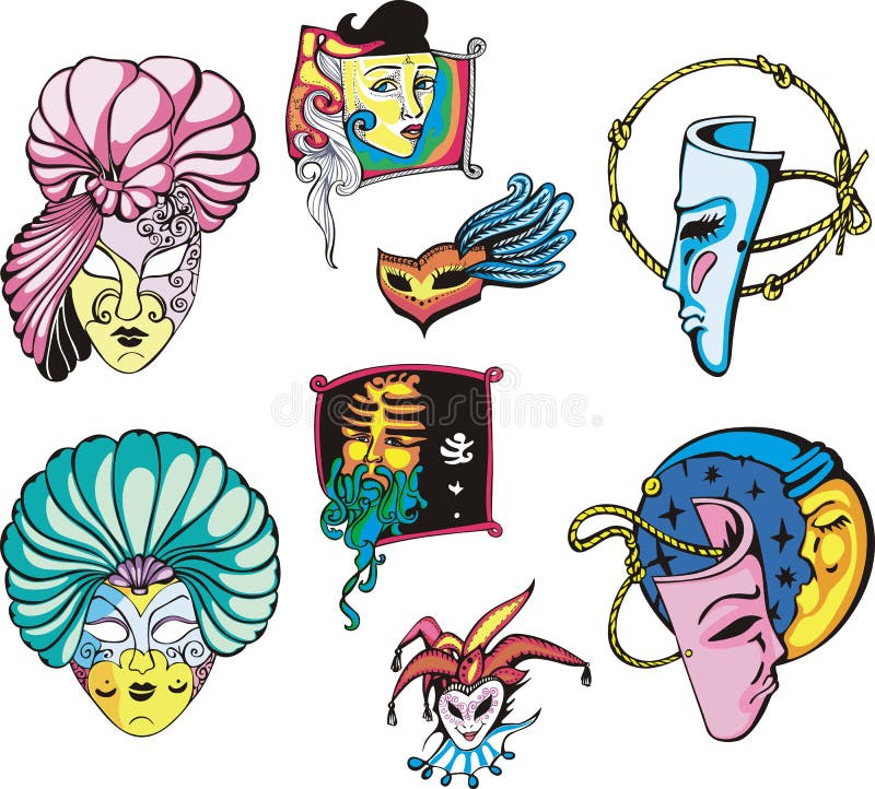 Carnival Venetian Masks Set Stock Vector - Illustration of drawing ...