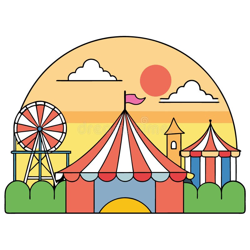 Carnival in the Park at Sunset. Amusement Park. Colorful Summer ...