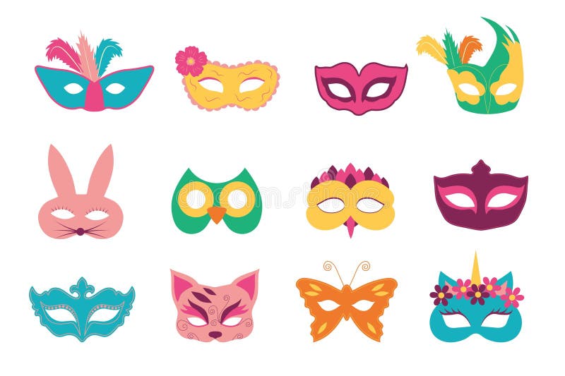 Carnival Party Mask Set. Masquerade Masks with Different Designs Stock ...