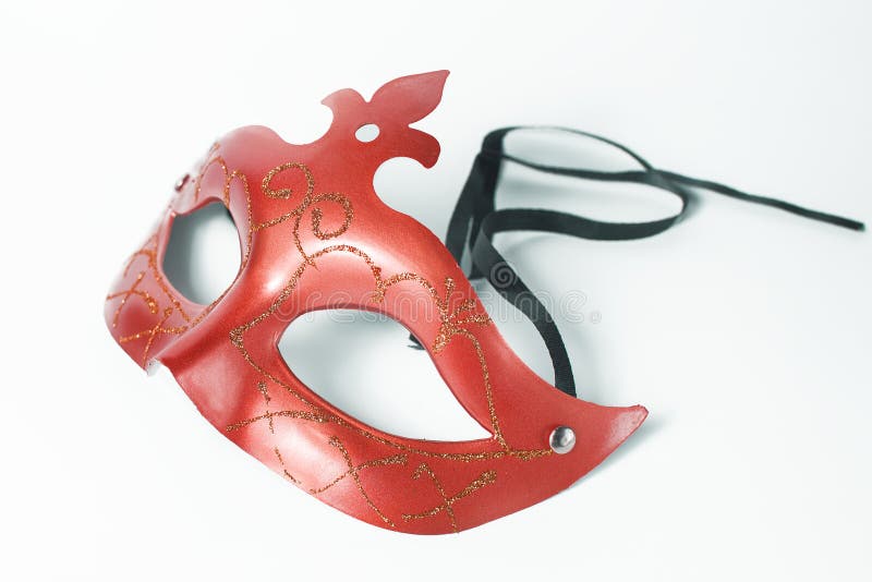 Red Carnival Mask with Confetti and Streamer Stock Photo - Image of ...