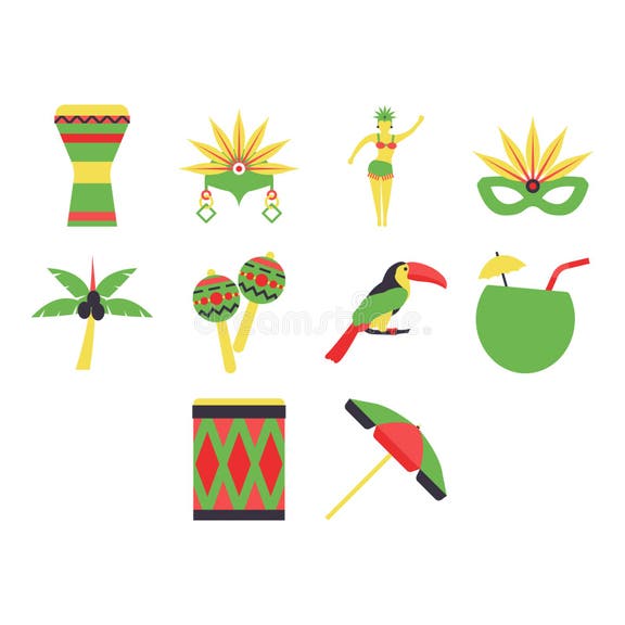 Carnival of rio icon set stock vector. Illustration of cartoon - 301388898