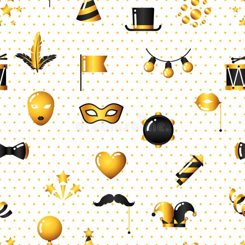 Set Of Carnival Gold Icons And Objects. Celebration Party Items Stock ...