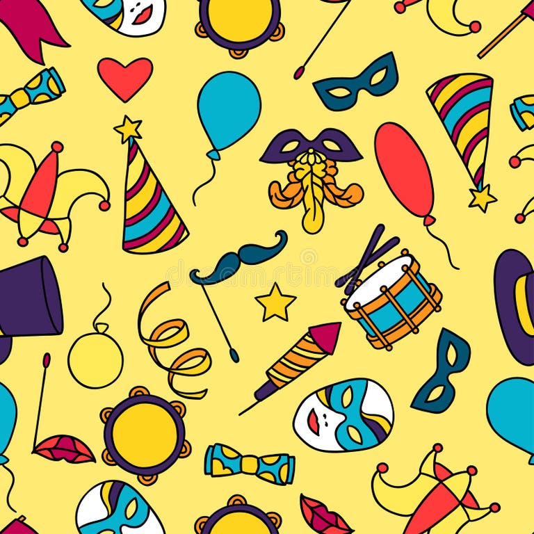 Carnival Show Seamless Pattern with Doodle Icons Stock Vector ...