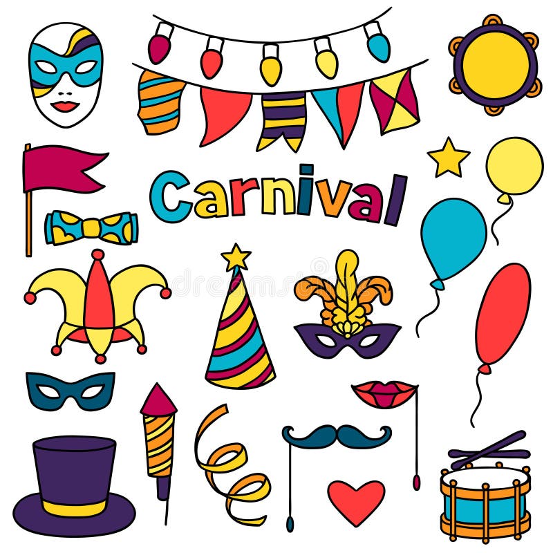 Carnival Show Set of Doodle Icons and Objects Stock Vector ...