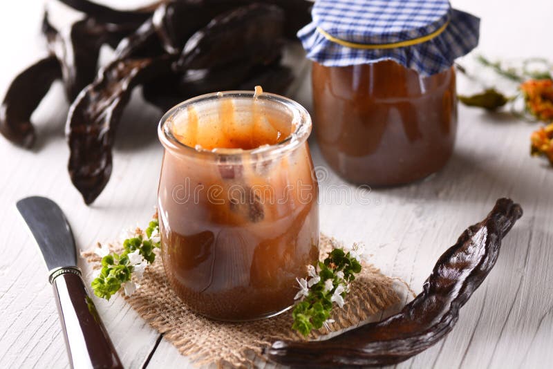 Carob jam in jar stock photo. Image of berry, fruit, gourmet - 57607434