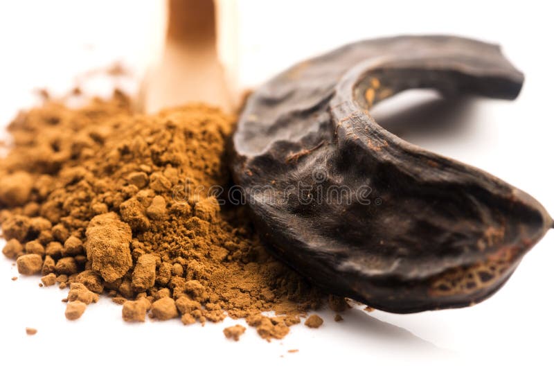 Carob Pods and Carob Powder Stock Image - Image of spice, isolated ...