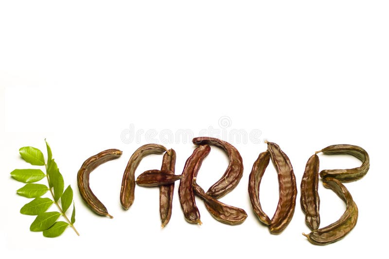 Carob written with pods stock image. Image of healthy - 27665203