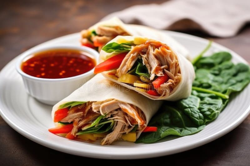 Carolina Pulled Pork Wraps with a Bright Vinegar Sauce in a Plate Stock ...