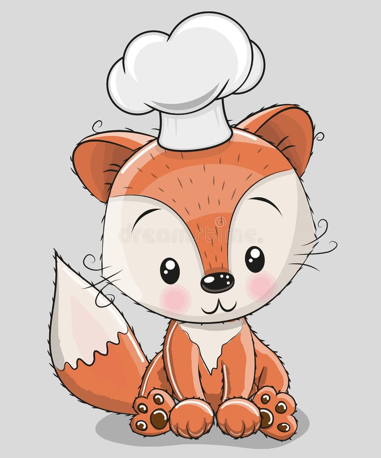 Caroon Fox in a cook hat stock vector. Illustration of kids - 116657932