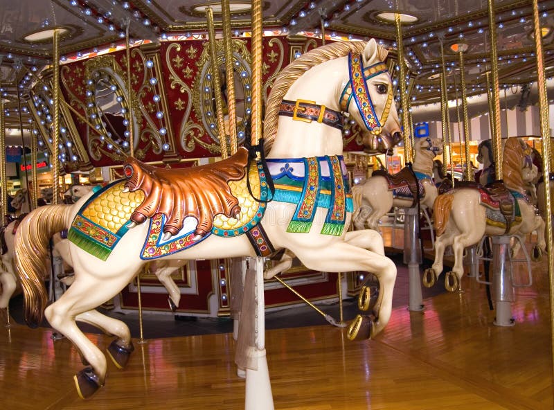 Beautiful White Carousel Horse Stock Photo - Image of fairground ...