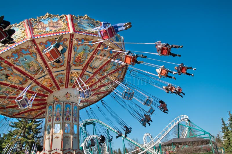 Fairground Carousel at Night Stock Image - Image of activity, wooden ...