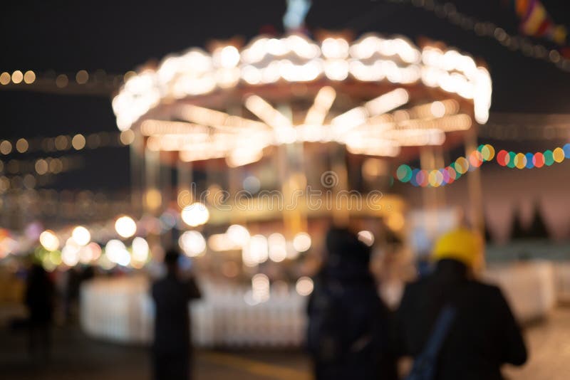 Carousel with Burning Lights , Blurred Photo. Stock Image - Image of ...